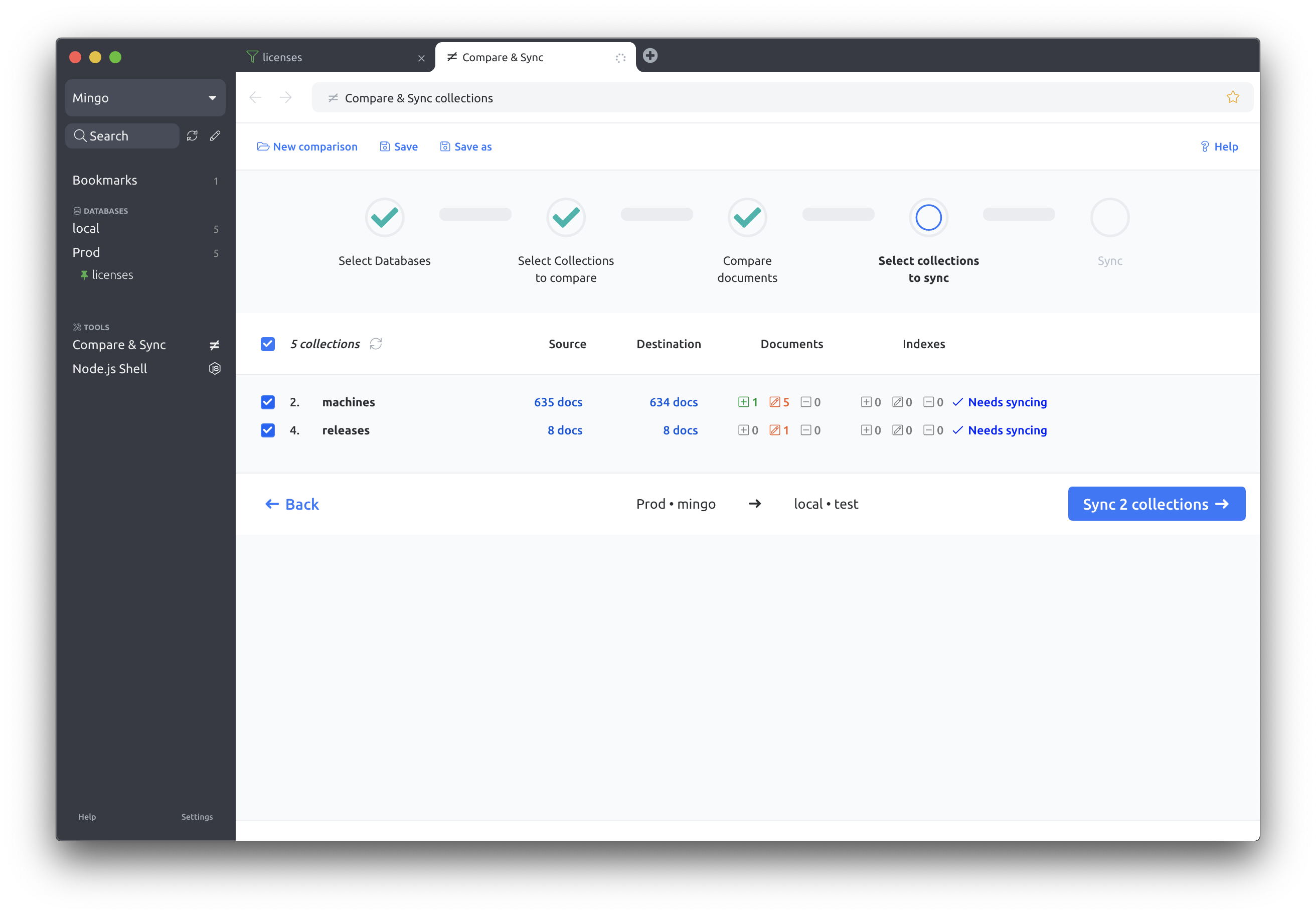 Compare And Sync Entire Mongodb Databases Mingo The Fastest Mongodb Gui Experience Ever Made